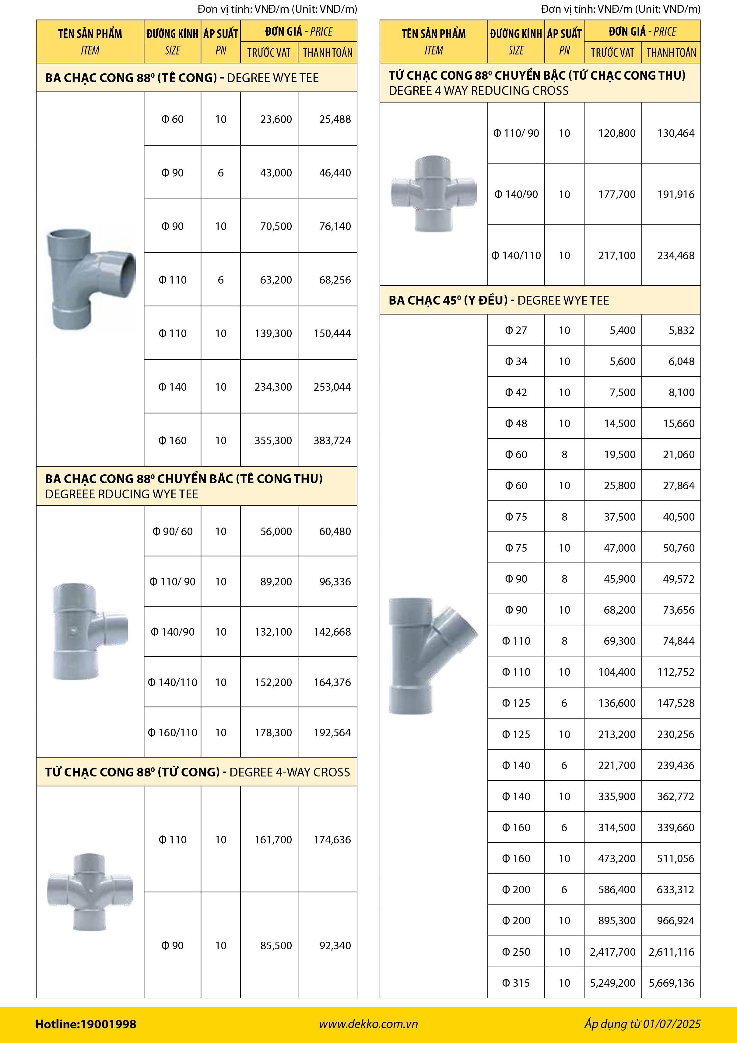TÊ CONG PVC DEKKO CAO CẤP